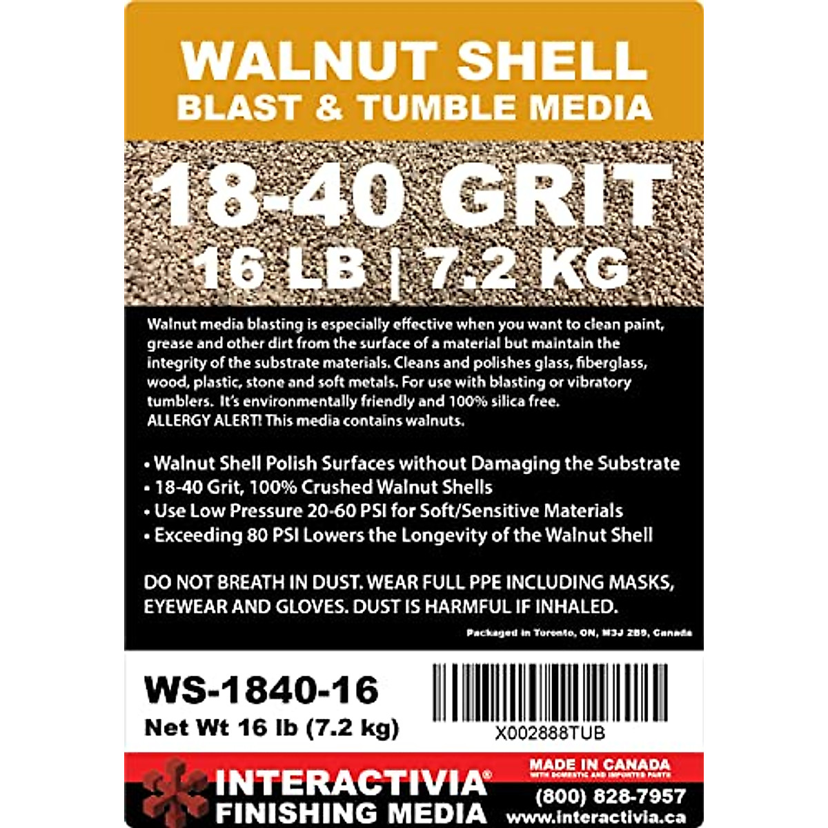 16 lbs or 7.2 kg Ground Walnut Shell Media 18-40 Grit - Fine Walnut Shells for Tumbling, Vibratory Or Blasting