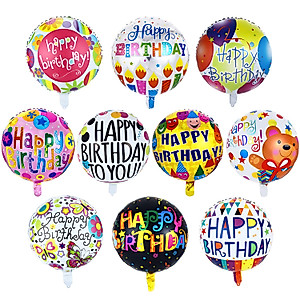 30 Pcs Happy Birthday Floating Balloons helium Foil Balloons Aluminum Foil Globe Balloons 18 Inches Party for Birthday Party Decoration, 10 Patterns