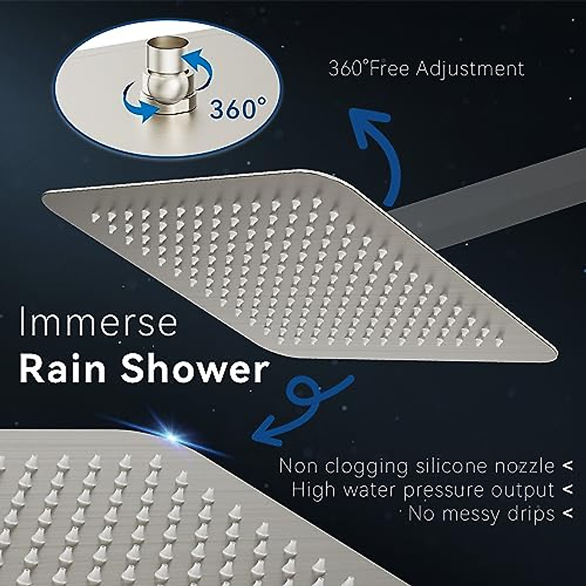 SR SUN RISE 12 Inch Rain Shower Head, High Pressure Rainfall Showerhead Large Waterfall Shower Head Ultra Thin Water Saving, Brushed Nickel 304 Stainless Steel