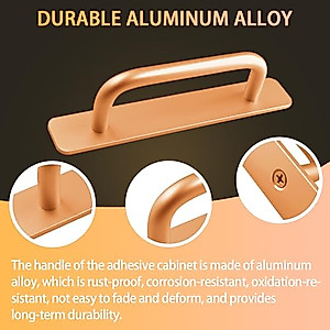Biaungdo 2 Pcs Self-Stick Instant Cabinet Handles Pulls, Aluminum Alloy Drawer Push Pull Kitchen Door Handles Hardware with Adhesive for Wardrobe, Bathroom, Dresser, Closet(5.83", Rose Gold)