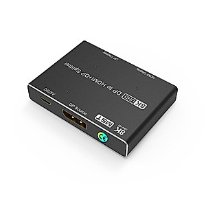 HEZOOMS DisplayPort to DisplayPort HDMI-Compatible Splitter Adapter MST SST Mode 8K@30Hz 4K@120Hz 1 in 2 Out Directional DP1.4 Splitter Dual Monitor for DP and HD Multi Screen simultaneous displays