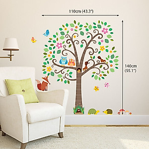 DECOWALL SG-2106 Large Scroll Tree and Animals Kids Wall Stickers Wall Decals Peel and Stick Removable Wall Stickers for Kids Nursery Bedroom Living Room d?cor