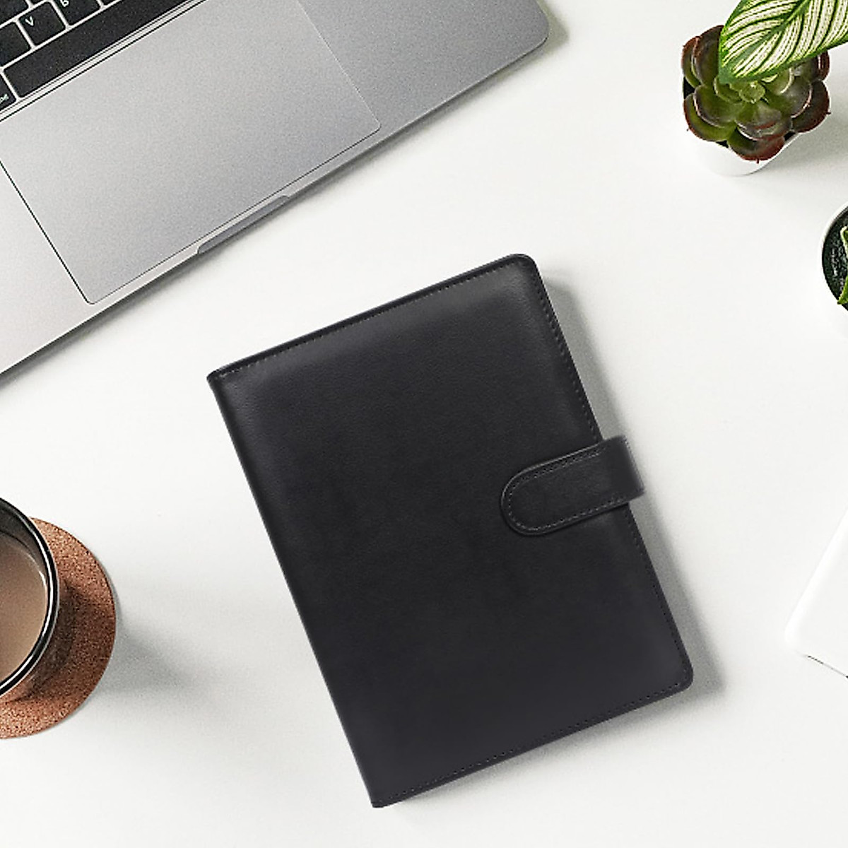 Toplive A5 Notebook Binder 6 Ring Refillable Binder, PU Leather Planner Binder Personal Budget Binder Organizer Cover with Magnetic Closure for A5 Filler Loose Leaf Paper, Matte Black