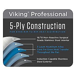 Viking Culinary Professional 5-Ply Nonstick Fry Pan, 12 inch, Dishwasher, Oven Safe, Works on All Cooktops including Induction