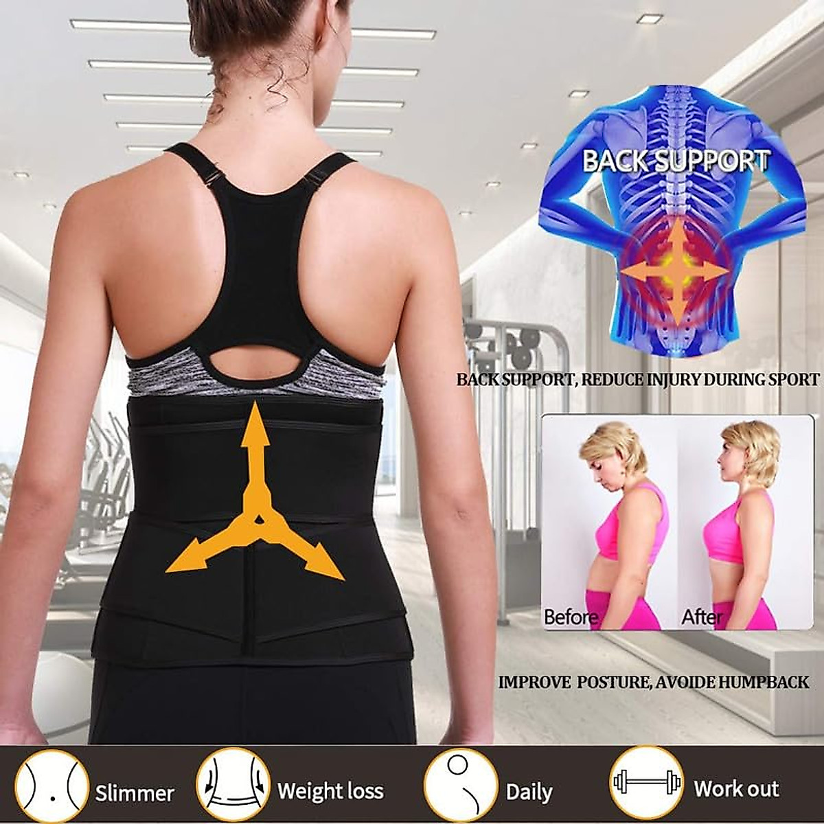 SHAPERIN Double Belt Waist Trainer for Women Neoprene Sweat Fitness Waist Cincher Body Shaper for Weight Loss (X-Large,Black)