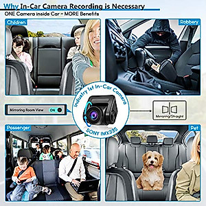 PORMIDO Triple Mirror Dash Cam 12" with Detached Front and in-Car Camera,Waterproof Backup Rear View Dashcam Anti Glare 1296P IPS Touch Screen with Sony Sensor,Starvis Night Vision,GPS,Parking Assist