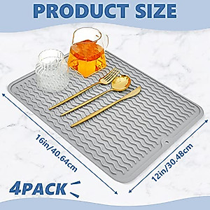 Tanlade 4 Pack Silicone Dish Drying Mat for Kitchen Counter Waterproof Heat Resistant Silicone Mat for Sink, Refrigerator Drawer Liner Dishwashing Multiple Usage, 16 x 12 Inches, Gray