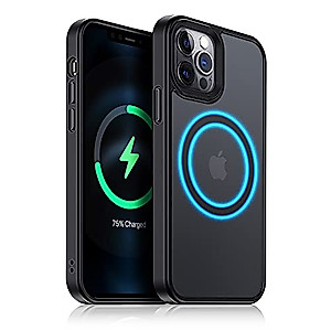 Meifigno Magnetic Case Designed for iPhone 12/iPhone 12 Pro Case 6.1 Inch, [Military Grade Protection & Compatible with MagSafe], Translucent Matte Back with Soft Silicone Edge, Black