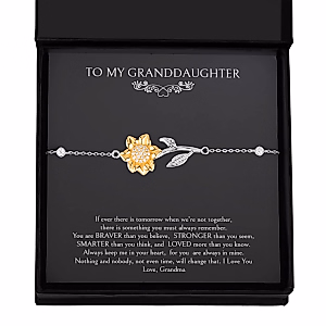 Granddaughter Bracelet From Grandma, .925 Sterling Silver Bracelet with 14k Gold Sunflower Charm Jewelry, Granddaughter Gifts From Grandma For Birthday, Valentine's Day, Graduation