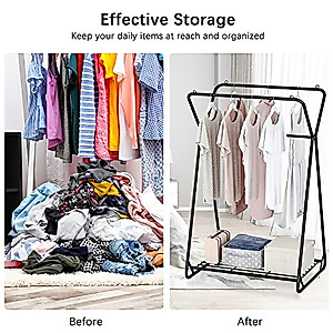 ManyDFYu Garment Rack, Heavy Duty Double Rail Clothing Garment Rack Hanger Removable Metal Coat Rail Pipe Double Rail Clothes Rack (BLACK)