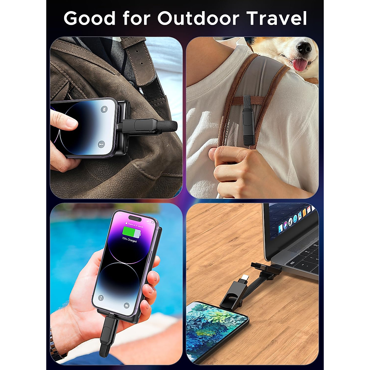 Multi Charging Cable EDC Travel Portable Keychain Charger Cable with PD Ultra-Fast Charging Power, Magnetic 4 in 1 USB C Cable for iPhone 15/15 Pro/ 15 Plus/ 15 Pro Max/MacBook Samsung (Lava Black)