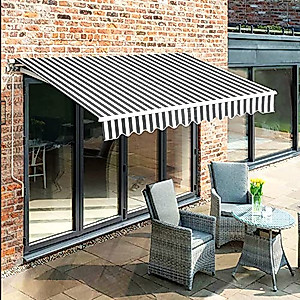 MCombo 13x8 Feet Manual Retractable Patio Door Window Awning Sunshade Shelter Outdoor Canopy (Grey with White Stripes)