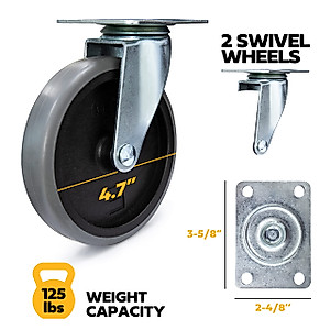 Olympia Tools Utility Cart Replacement Casters - Heavy Duty Casters, 4.7 Inch, Pack of 4 with 2 Rigid, 2 Swivel Casters, 87-884
