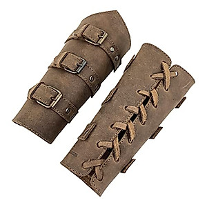 Valhalla Gear, Set of 2 Archery Buckle Bracers, Hand Protector for Bow Shooting Practice, Armband, Wrist Guard, Adjustable Buckle Straps, Full Grain Leather, Handmade, Bourbon Brown