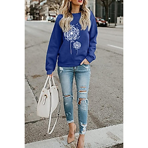 BANGELY Womens Dandelion Sweatshirt Casual Crewneck Loose Pullover Tops Long Sleeve Graphic Tee Shirt Blue