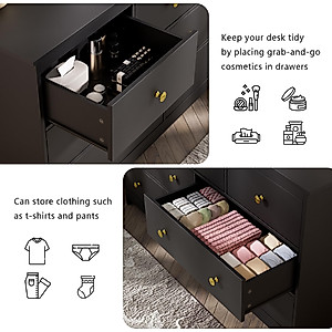 55'' Black Dresser for Bedroom, 7 Deep Drawer Large Wood Dresser with Gold Handles, Modern Wide Storage Dressers & Chests of Drawers for Entryway, Hallway