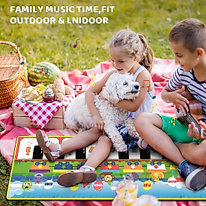 RenFox Baby Musical Piano Mat, Floor Dance Toys with 10 Songs, 8 Animal Sounds, 5 Modes. Child Keyboard Blanket Music Touch Play Mat, Musical Early Educational Toys Gifts for Toddlers Girls Boys