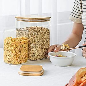 ComSaf Glass Food Storage Containers, 111/37 oz Glass Flour and Sugar Containers with Airtight Lids, Large Square Glass Jars with Bamboo Lids for Rice, Pasta, Oats, Grains, Cookies, Snacks, Candy