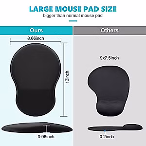 MOLMO Mouse Pad Wrist Support, Ergonomic Mouse Pad with Wrist Rest, Pain Relief Mousepad with Non-Slip Rubber Base, Comfortable Memory Foam Mouse Mat for Office &Home (Black)