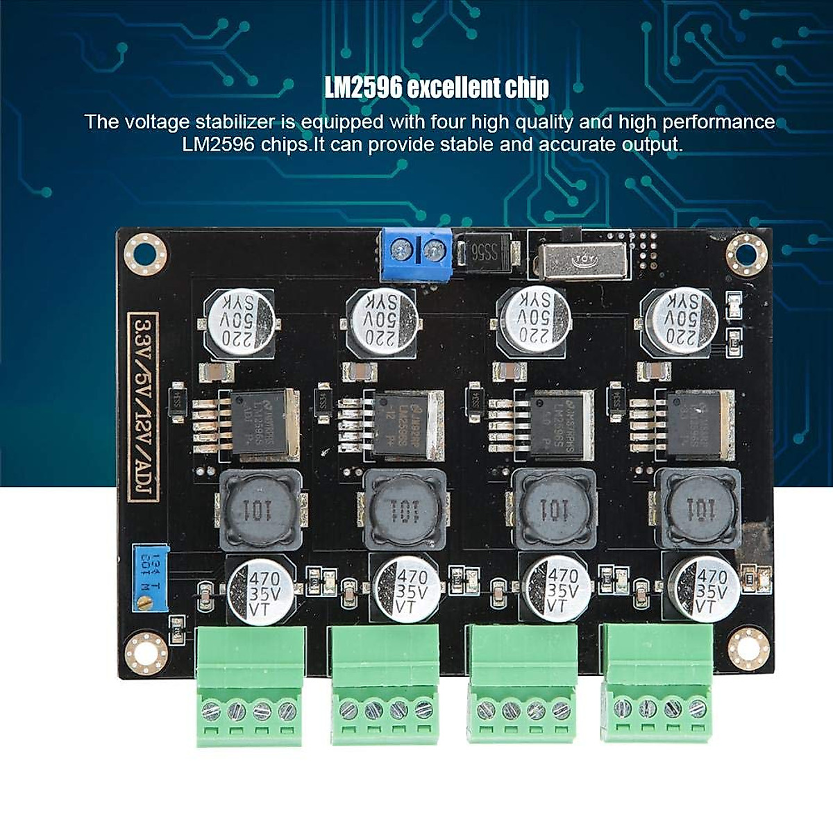 Multi-Channel Power Supply Module with 3.3V/5V/12V/ADJ, Adjustable Voltage Output Buck Converter with Four and high Performance LM2596 Chips