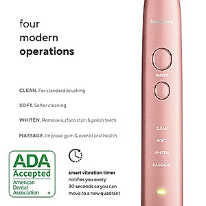 Aquasonic Vibe Series Ultra Whitening Toothbrush – ADA Accepted Power Toothbrush - 8 Brush Heads & Travel Case – 40,000 VPM Motor & Wireless Charging - 4 Modes w Smart Timer – Satin Rose Gold