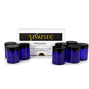 Vivaplex, Cobalt Blue, 8 ounce, Round Glass Jars, with Black Lids - 8 pack