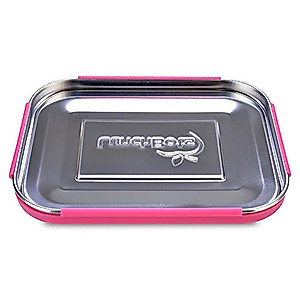 LunchBots Medium Duo Snack Container - Divided Stainless Steel Food Container - Two Sections for Half Sandwich and a Side - Eco-Friendly - Dishwasher Safe - Stainless Lid - Pink Dots
