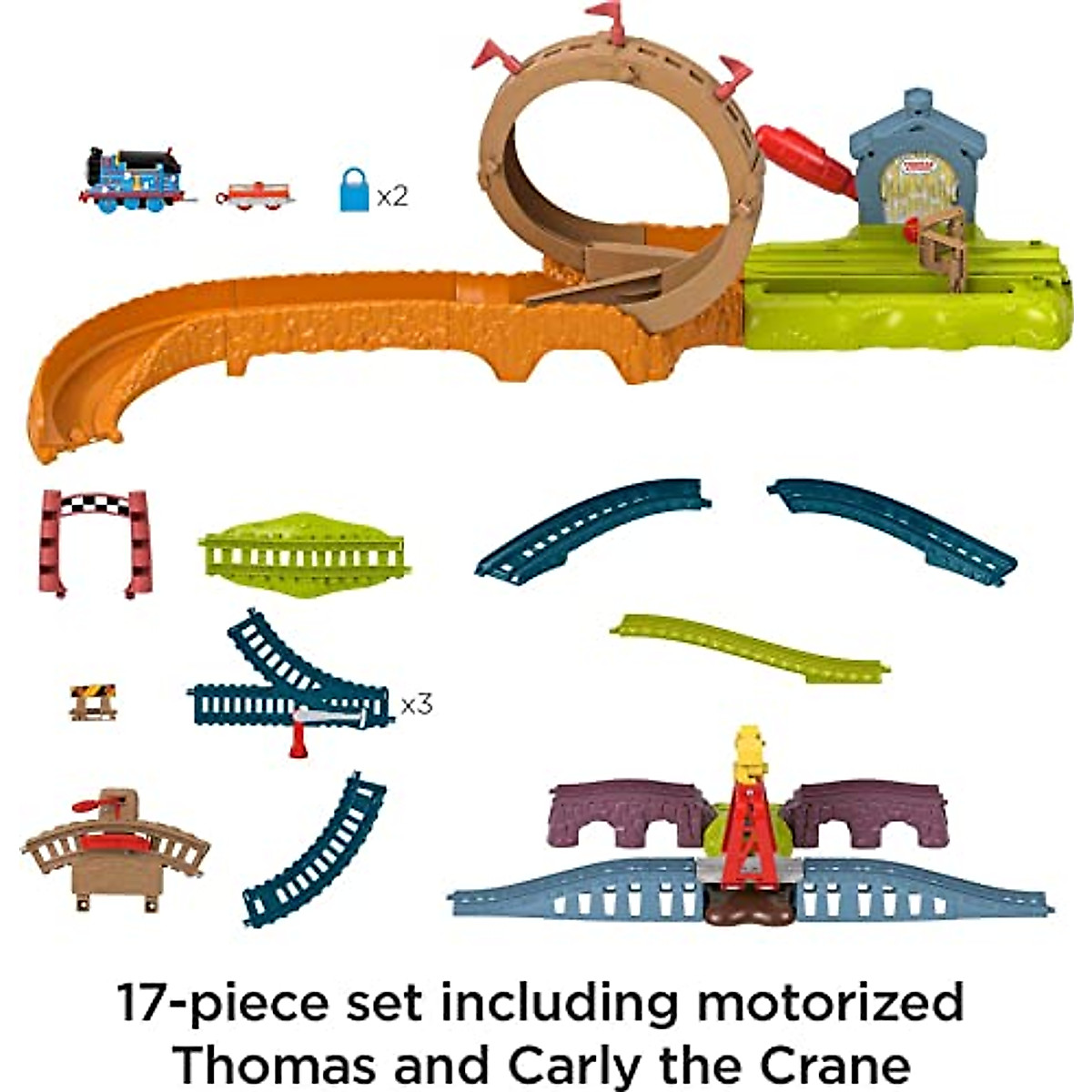 Thomas & Friends Toy Train Set Loop & Launch Maintenance Yard with Thomas Motorized Engine & Carly the Crane for Preschool Kids Ages 3+ Years