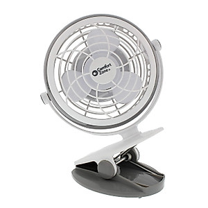 Comfort Zone Dual Base Combo Clip or Desk Fan, USB or Battery Powered, 4 inch, Single Speed Setting, Adjustable Tilt, Lightweight, Ideal for Home, Bedroom, Office, or Dorm, CZBT4GR