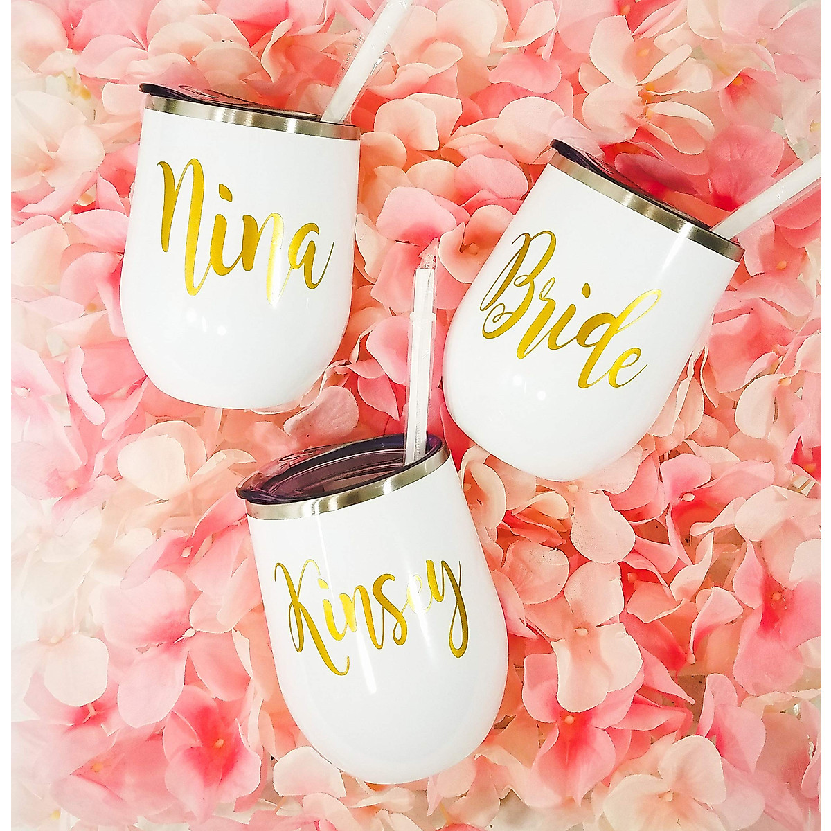 Personalized Stemless Wine Cup Tumbler Stainless Steel, Girls Trip Gift, Wedding Party Gifts, Bridesmaid Gift, Travel Wine Cup with Lid, Bachelorette Cups, Personalized Wine Glasses, Vinyl Decal