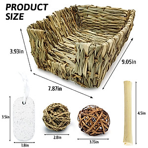 Hamiledyi Rabbit Grass Bed for Bunny, 12 Pcs Pet Bunny Chew Toys Natural Hand-Made Woven Hay Mat Hamster Grass Basket Small Animals Bedding for Guinea Pig Chinchilla Ferret Gerbil Rat