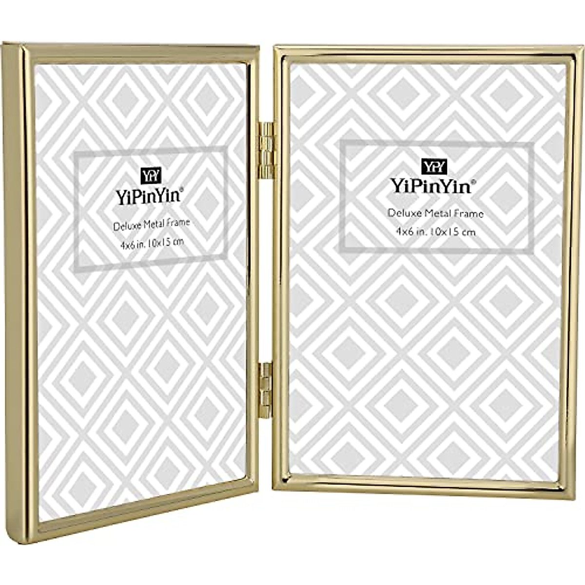 YiPinYin 4x6''Hinged Double Simply Gold Metal Picture Frame, Elegant Narrow Plated Metal Photo Frames 4 x 6'' With Soft Touch Velvet Backing for Desktop
