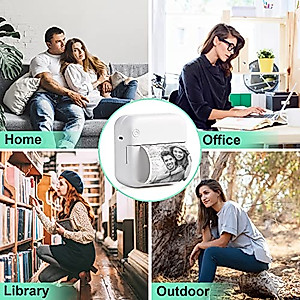 myuiojpn Portable Wireless Printer Mini Pocket Bluetooth Thermal Printers with 6 Rolls Printing Paper Compatible with Android iOS Smartphone for Label Receipt Photo Notes and Memos