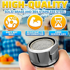 4Pcs Bathroom Faucet Aerator Replacement with Brass Shell - Kitchen Sink Aerator Faucet with Gasket - Kitchen Faucet Aerator Male Thread 15"/16" 24mm Bathroom Sink Aerator 2.2 GPM Faucet Aerator