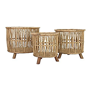 Creative Co-Op 11.25", 13.5" & 15.75" Woven Bamboo Footed (Set of 3 Sizes) Baskets, Beige