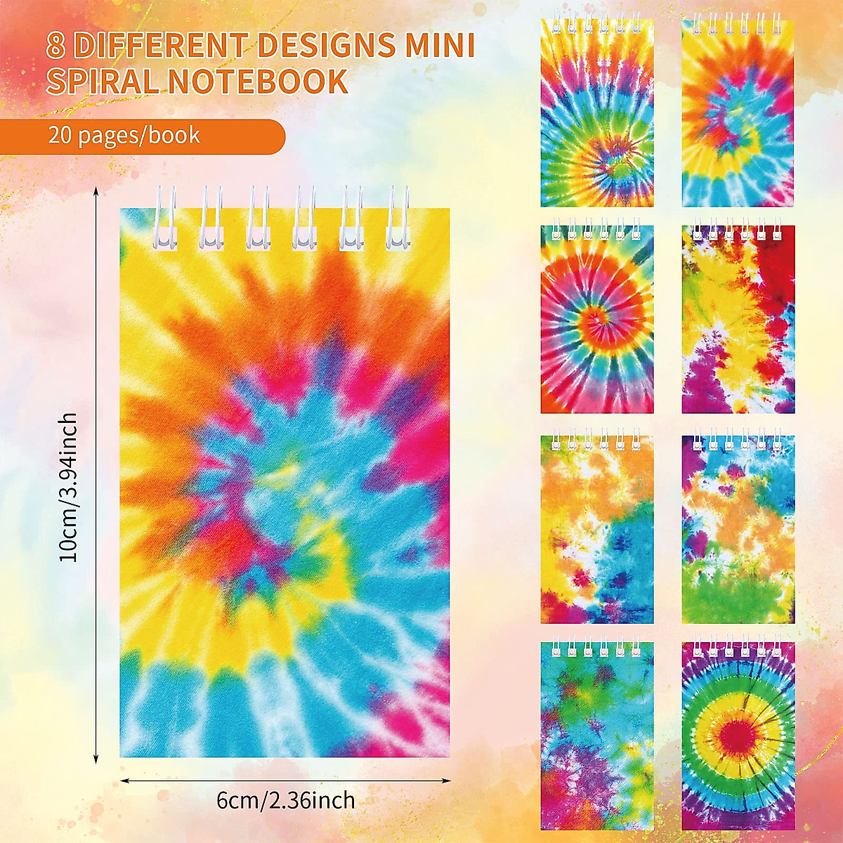 24 Pcs Mini Tie Dye Notebooks Pastel Art Party Small Notepads Tie Dye Spiral Pocket Notebook Party Hippie Mini Notepad for Kids Teacher Classroom Supplies Birthday Party Favors, 2.36 x 3.94 Inch