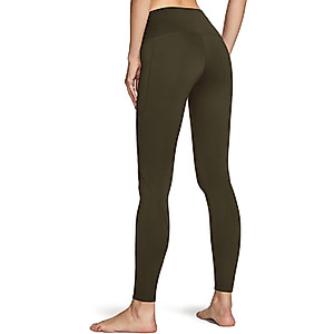 ATHLIO Women's Thermal Yoga Pants, High Waist Warm Fleece Lined Leggings, Winter Workout Running Tights, Thermal Pocket Black/Olive, X-Small