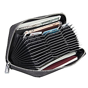 Cynure Women 36 Slots RFID Blocking Card Holder Large Long Leather Zipper Organizer Accordion Wallet,Black