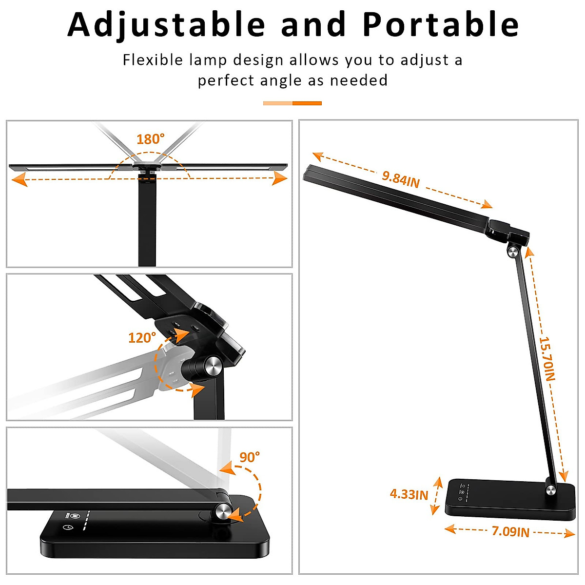 Smaeti LED Home Office Dimmable Desk Light with USB Charging Port, 5 Color Modes with 6 Brightness Levels,Auto Timer, Eye-Caring Desk Lamp for Dorm Study Reading