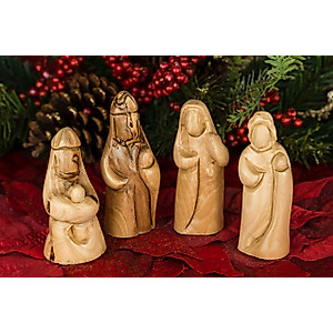Holy Land Olive Wood Faceless Nativity Set from Israel, 12 Piece Unique Indoor Wooden Nativity Scene, Jesus Mary & Joseph Holy Family in the Manger Figurines, Seasonal Home Décor Accent for Christmas