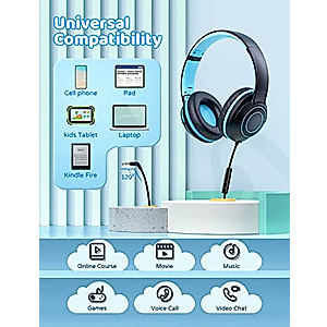 FIUPIA Kids Headphones with Microphone for School, Volume Limit 85/94dB, Stereo Sound, Over-Ear Kids Headphones for Girls Boys, Foldable Kids Headphones Wired for School/Travel/iPad/Fire Tablet
