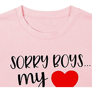 Kids Girls Valentine's Day Shirts Sorry Boys My Heart Belongs to Daddy Tshirt Toddler Valentine T-Shirt Graphic Tee Tops