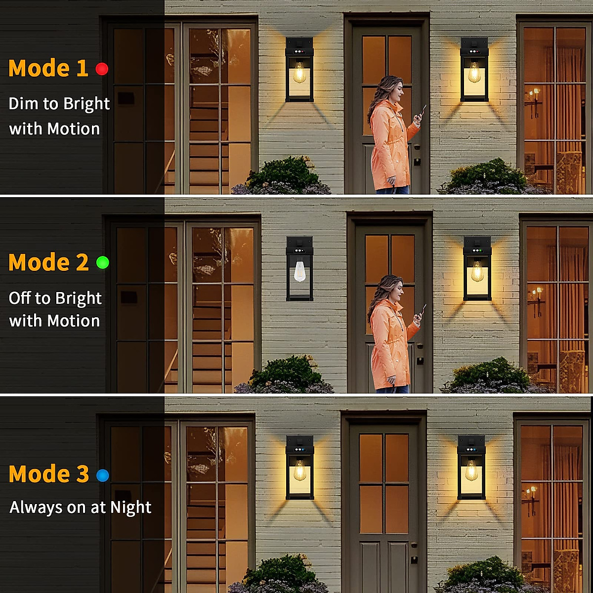 Yomisga Solar Wall Lights Outdoor Dusk to Dawn Porch Lighting, Exterior Light fixtures Wall Mount Waterproof Solar Wall Lantern with Motion Sensor, Outside Wall Sconce for House, Garage, Front Door