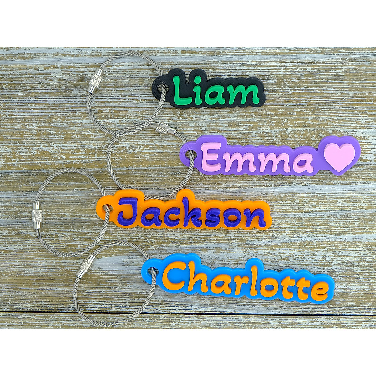 Personalized Water Bottle and Bag Name Tag Curvy Font, Hard Plastic Luggage Label Custom Nametag, Bulk Discounts