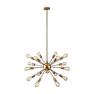 mirrea Vintage Metal Large Dimmable Sputnik Chandelier with 18 Lights (Brushed Brass)