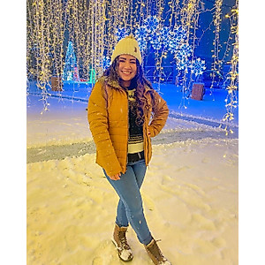 Vetinee Women Casual Faux Fur Lapel Zip Pockets Quilted Parka Jacket Puffer Coat Almond Brown X-Large (Fits US 16-US 18)