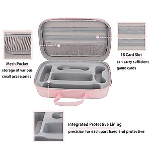 Pink Cute Cat Paw Case Compatible with Nintendo Switch/OLED Model Portable Compact Hard Shell Travel Carrying Case fit Switch Console & Full Set Game Accessories with Mesh Pocket and 18 Card Slots.