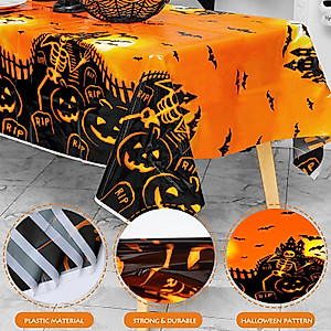 CAKKA Halloween Tablecloth, 2 Pack 54x108” Disposable Table Cover, Rectangle Plastic Table Cloths for for Halloween Party Decoration Supplies, Pumpkin Hunted House