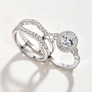 Newshe Jewellery Oval Wedding Set Engagement Rings for Women AAAAA Cubic Zirconia 925 Sterling Silver Ring Enhancer Bridal Set Size 8