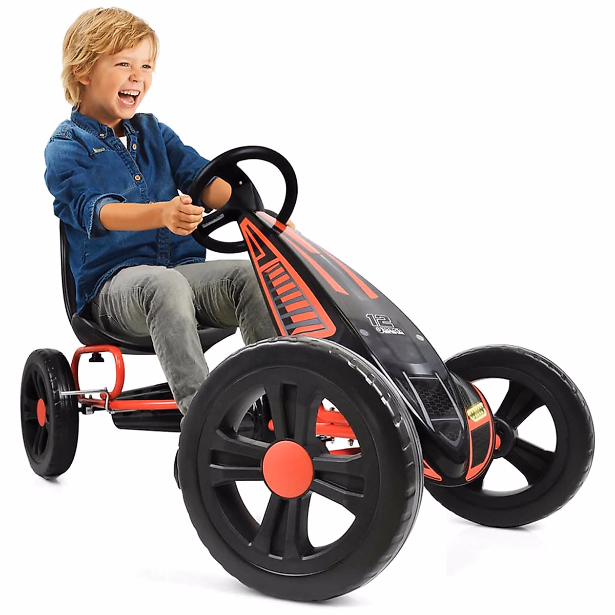 Hauck Hurricane Racing Go Kart w/ Low Profile Rubber Tires & Handbrake for Rear Wheels - Ride On Toy designed for Kids Ages 4-10 years